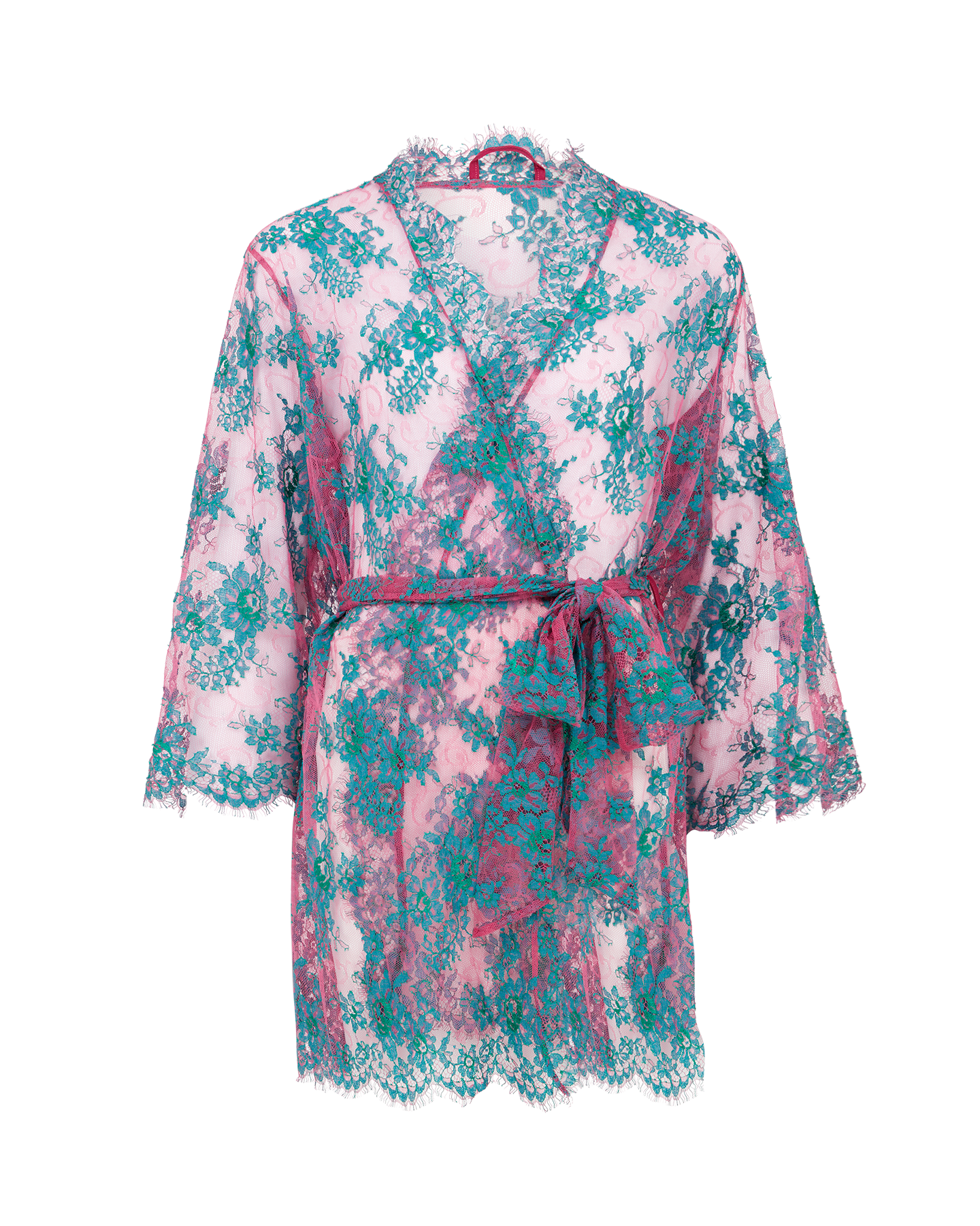 Carline Short Kimono in Green/Fuchsia | By Agent Provocateur Outlet